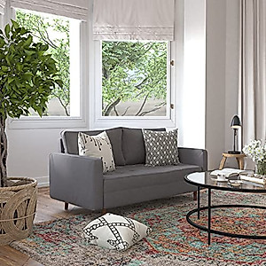 Flash Furniture Hudson Mid-Century Modern Loveseat - Dark Gray Faux Linen Upholstery - Buttonless Tufting - Wood Legs