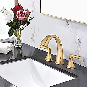 Widespread Bathroom Sink Faucets Two Handle 3 Hole Vanity Bath Faucet with Drain Assembly (Brushed Golden)