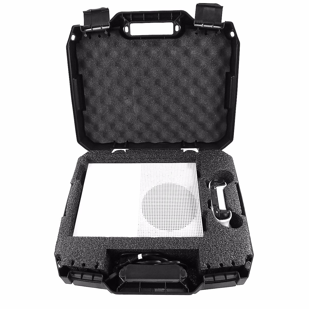 CASEMATIX Travel Case Compatible with Xbox One S - Hard Shell Carrying Case with Protective Foam Compartments for Console, Controller, Power Adapter, Games and More Accessories, Case Only