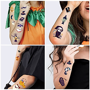 Halloween Temporary Tattoos for Kids, 360PCS Halloween Face Tattoos, Waterproof Cute Cartoon Fake Body Stickers Decorations, Halloween Face Makeup Party Favors Supplies Decor Pumpkin Witch Skull Adult