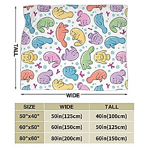 Cute Manatee Colorful Pattern Blanket Throw Blanket Soft Warm Lightweight Cozy Plush Blanket for Bedroom Living Rooms Sofa Couch Bed Gifts 50"X40"
