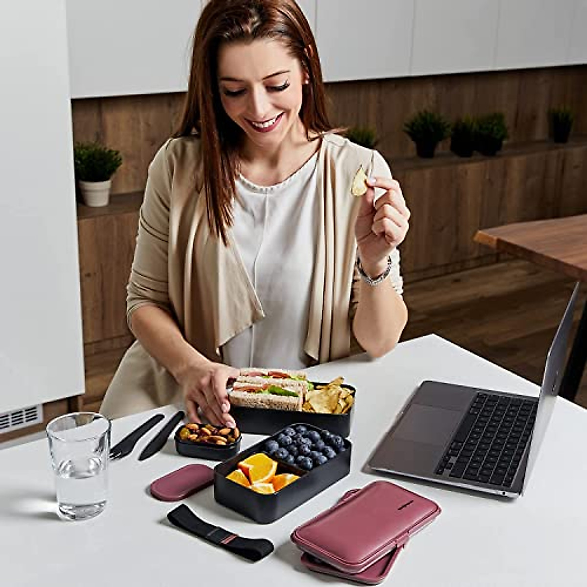 Premium Bento Lunch Box in 8 Modern Colors-MULTIPACK, 2x2 Leak-proof Compartments, Includes Sauce Container, Divider, Cutlery & Chopsticks, 40oz Japanese Bento Box for Adults & Kids, Microwave-safe