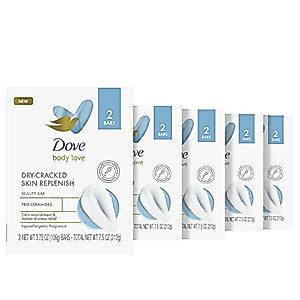 Dove Body Love Beauty Bar Soap Dry-Cracked Skin Replenish 10 Count Hypoallergenic Beauty Bar 24 Hour Nourishment & Instant Dryness Relief Pro Ceramides 7.5 oz