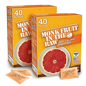MONK FRUIT IN THE RAW Zero-Calorie Sugar Substitute Packets - Natural Monk Fruit Sweetener Powder, No Erythritol, Plant-Based Keto Sweetener, Diabetic Friendly, 40 Packets Ea (Pack of 2)