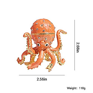 Owlcatcok Octopus Hinged Trinket Box Bejeweled Hand-Painted Ring Holder Animal Collectible Figurine Decoration Ring Storage Box (Orange Octopus Jewelry Box)