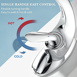 becola Bathroom Sink Faucet, Leaf Type Chrome Bathroom Faucet, Modern Single-Handle Faucet for Bathroom Sink with Two Supply Lines & Pop Up Drain & Deck Plate