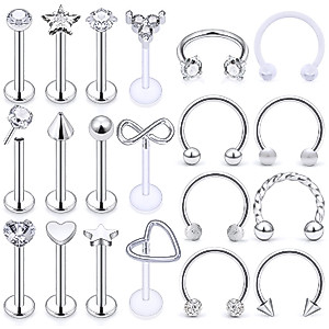 Dyknasz 16G Threadless Push in Labret Jewelry Lip Rings Set Surgical Steel Medusa Piercing Jewelry Lip Hoop Ring for Women Men Forward Helix Earrings Tragus Piercing Jewelry