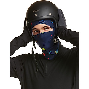 TSLA Men and Women Thermal Fleece Skull Cap, Winter Ski Cycling Under Helmet Liner, Running Beanie Hat, Skull Cap with Face Mask Galaxy, One Size