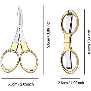 Folding scissors, travel scissors，small scissors，mini scissors,stainless steel telescopic cutter, paper cutting manual DIY scissors (gold)