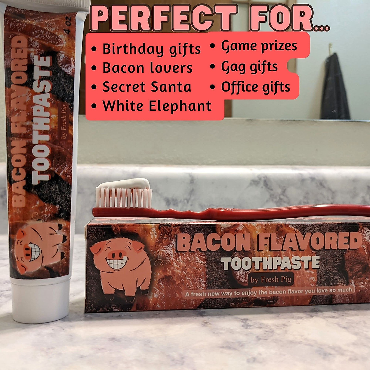 Fresh Pig Bacon Flavored Toothpaste - a Fun Gift for Bacon Lovers, Coworker Secret Santa