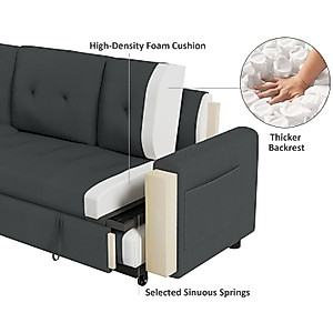 Ucloveria Sectional Sofa Couch, Sleeper Sofa Bed with Reversible Storage Chaise Pull Out Couch Bed for Living Room L-Shape Lounge 2 in 1 Futon Sofa with Side Storage Bag, Black