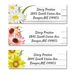 Teryiaco Personalized Return Address Labels - 11 Designs, Set of 250, Small Size 3/4" x 2-1/2"inches, self-Adhesive Flat Sheet Labels, Custom self-Adhesive Sticker Rolls (Daisy)