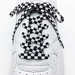 Juipniss Fashion Sneaker Shoe Laces Colors Checkered Grid Flat Printing Shoelaces (45'' colored)