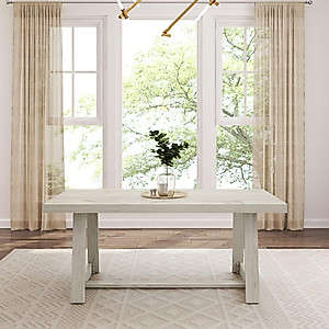 Plank+Beam 72 Inch Farmhouse Dining Table, Large Wooden Rectangular Dinner Table for Dining Room, Home Office, Living Room Furniture, Easy Assembly, White Sand Wirebrush