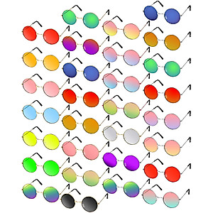 Weewooday 30 Pairs Round Hippie Sunglasses Retro Colored Hippie Glasses 60s 70s Trendy Sunglasses Metal Frame Circle Glasses Reflective Lens Sunglasses for Women Men, Multicolored