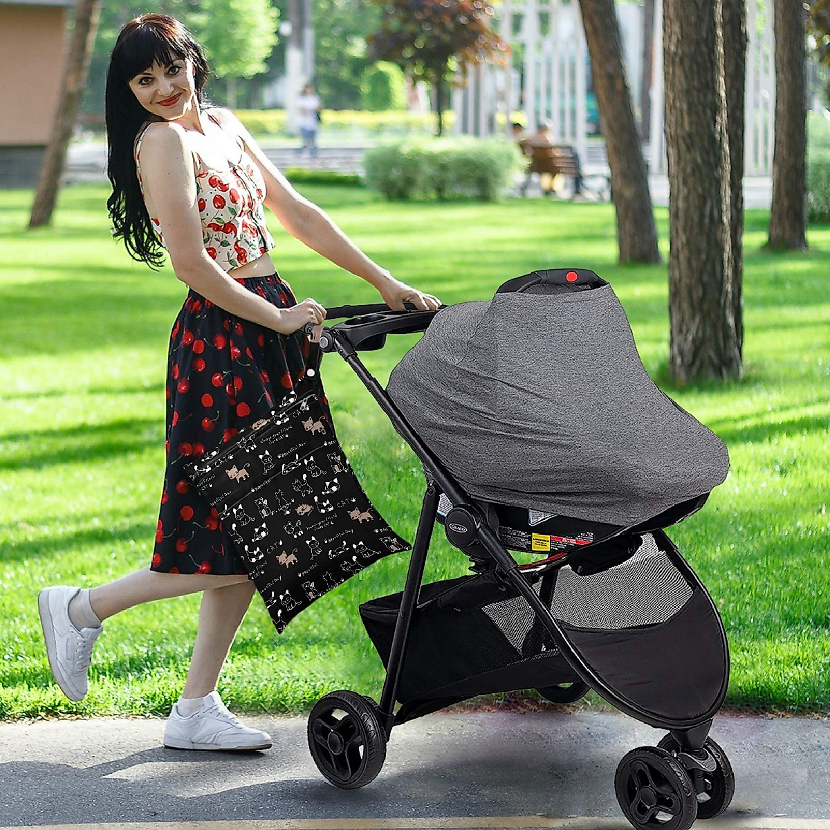 visesunny Funny Cat Footprint Cartoon Animal 2Pcs Wet Bag with Zippered Pockets Washable Reusable Roomy for Travel,Beach,Pool,Daycare,Stroller,Diapers,Dirty Gym Clothes, Wet Swimsuits, Toiletries