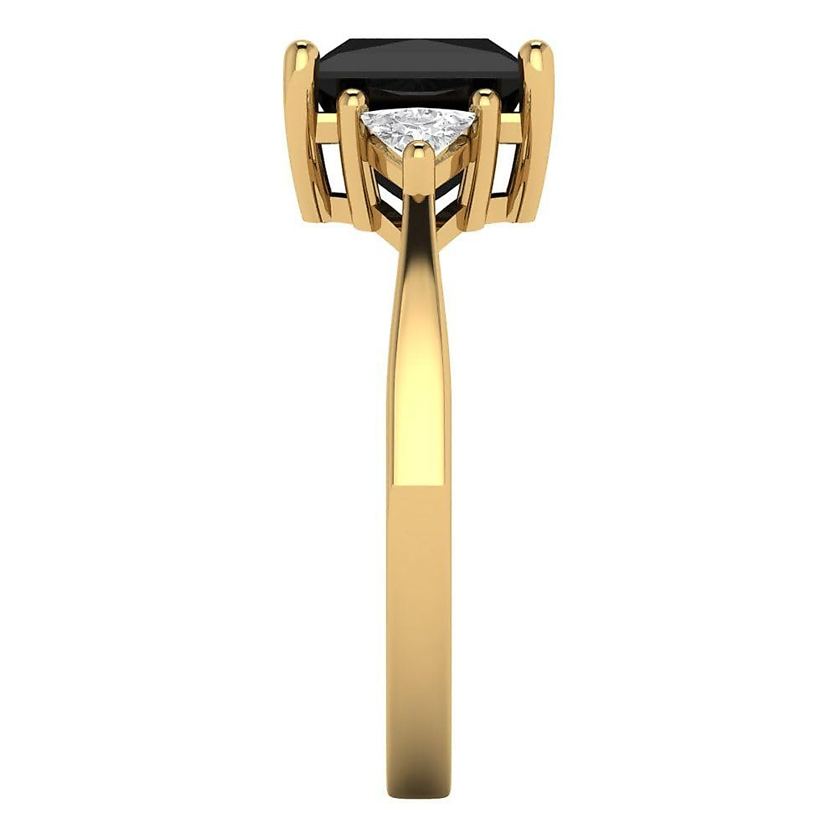 2.40ct Princess cut 3 stone Solitaire Natural Black Onyx Engagement Promise Anniversary Bridal Ring 18K Yellow Gold 10.25