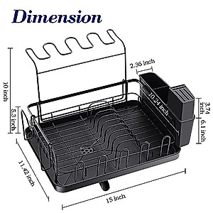 TOOLF Dish Drying Rack - Multifunctional Dish Rack for Kitchen Counter - Compact Dish Drainer with Cutlery & Cup Holders,Black