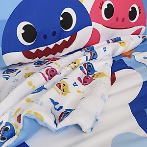 Expressions 3 Piece Toddler Bedding Set Baby Shark Standard Crib Bedding Set, Includes Soft Microfiber Reversible Comforter, Fitted Sheet, Pillowcase for Kids (Official Baby Shark Product)