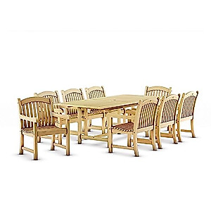 Amazonia Newcastle 9-Piece Outdoor Rectangular Dining Table Set | Certified Teak | Ideal for Patio and Indoors, Light Brown