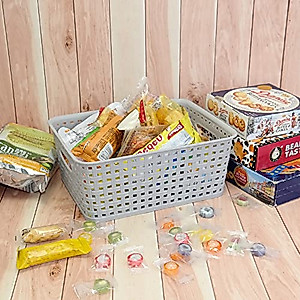 Obstnny 6-Pack Weave Storage Basket, Plastic Pantry Organizer Bins, Sliver Grey