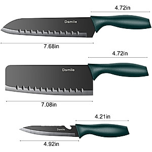 Dsmile 3 Pieces Stainless Steel Kitchen Knife Set (Chef Knife, Utility Knife, Paring Knife) with Clad Dimple and Knife Covers, For Chef Cooking Cutting