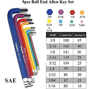 YUFANYA 18-Piece Allen Wrenches Sets,Premium Quality SAE/Metric Hex Key Set in Portable Case,Durable Industrial CRV Made,Long Arm Ball End, Multicolor Coding