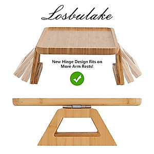 Sofa Arm Tray Bamboo Clips to Grab Sofa Wide armrests, Foldable Sofa Table. Portable Table, TV Table, Side Table. for Placing Food, Mobile Phones, Tablets, Beverages, Coffee. (Wood, 13.8"X9.5")