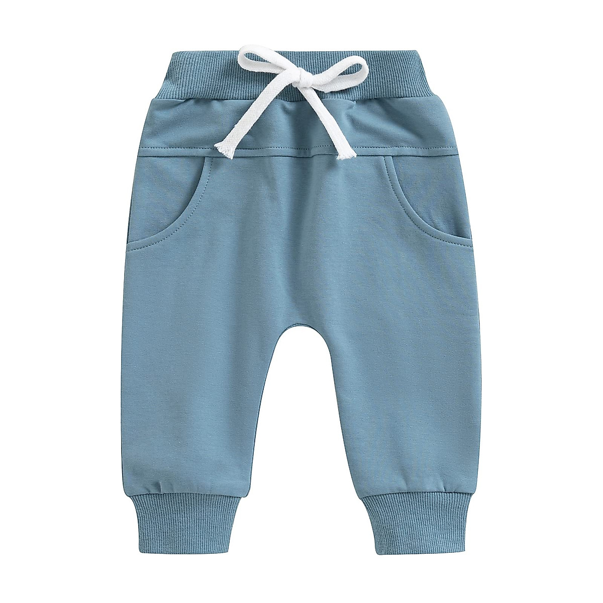 COORALLY Baby Boys Drawstring Solid Harem Pants Trousers Toddler Boy Active Joggers Pants Sweatpants Pockets Leggings (A-Blue, 2-3 Years)