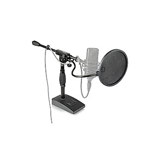 Gator Frameworks Short Weighted Base Microphone Stand with Soft Grip Twist Clutch, Boom arm, and both 3/8" and 5/8" Mounts; Base Dimensions - 4.5" X 8" (GFW-MIC-0821)