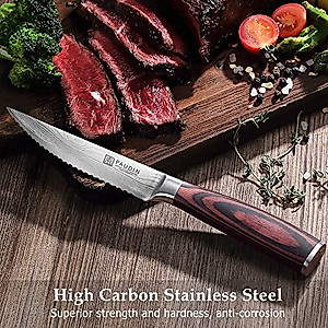 PAUDIN Steak Knives Set of 6, Kitchen Steak Knife 4.5 Inch, High Carbon Stainless Steel Steak Knives, Serrated Steak Knife with Pakkawood Handle, Dinner Knives with Gift Box