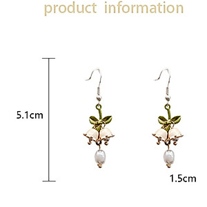 Cualque Lily Earrings 925 Sterling Silver Post Pearl Flower Drop Lily of the Valley Jewelry Pendant Petal Stud Dangle Statement Earring for Women Bride