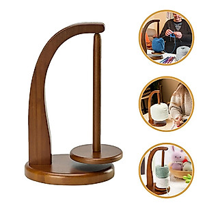 TOPPERFUN Wooden Yarn Spool Tool Wood Thread Rack Thread Spool Organizing Rack Yarn Holder for Crocheting Rotating Wooden Spool Stand Sewing Thread Stand Magnet Taper Thread To Weave, Light Brown