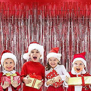 BTSD-home Red Foil Fringe Curtain, Metallic Photo Booth Backdrop Tinsel Door Curtains for Wedding Birthday Bridal Shower Baby Shower Bachelorette Christmas Party Decorations(4 Pack, 8ft x 3ft)