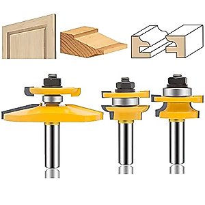 LEATBUY 3 PCS Router Bit Set 1/2-Inch Shank, Round Over Raised Panel Cabinet Door Ogee Rail and Stile Router Bits, Woodworking Wood Cutter, Carbide CNC Router(1/2-Double)