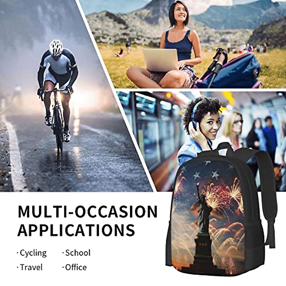 FFEXS Statue of Liberty Flag Print Travel Lightweight Casual Laptop Backpack Daily Use backpack Business Work Bag for Men and Women