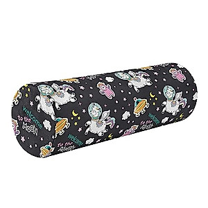 Llama Unicorn Space Neck Support Pillow Round Neck Roll Bolster Cylinder Pillow Cervical Pillows Body Pillow for Leg Knee Back Head Support for Work Men Women Bed