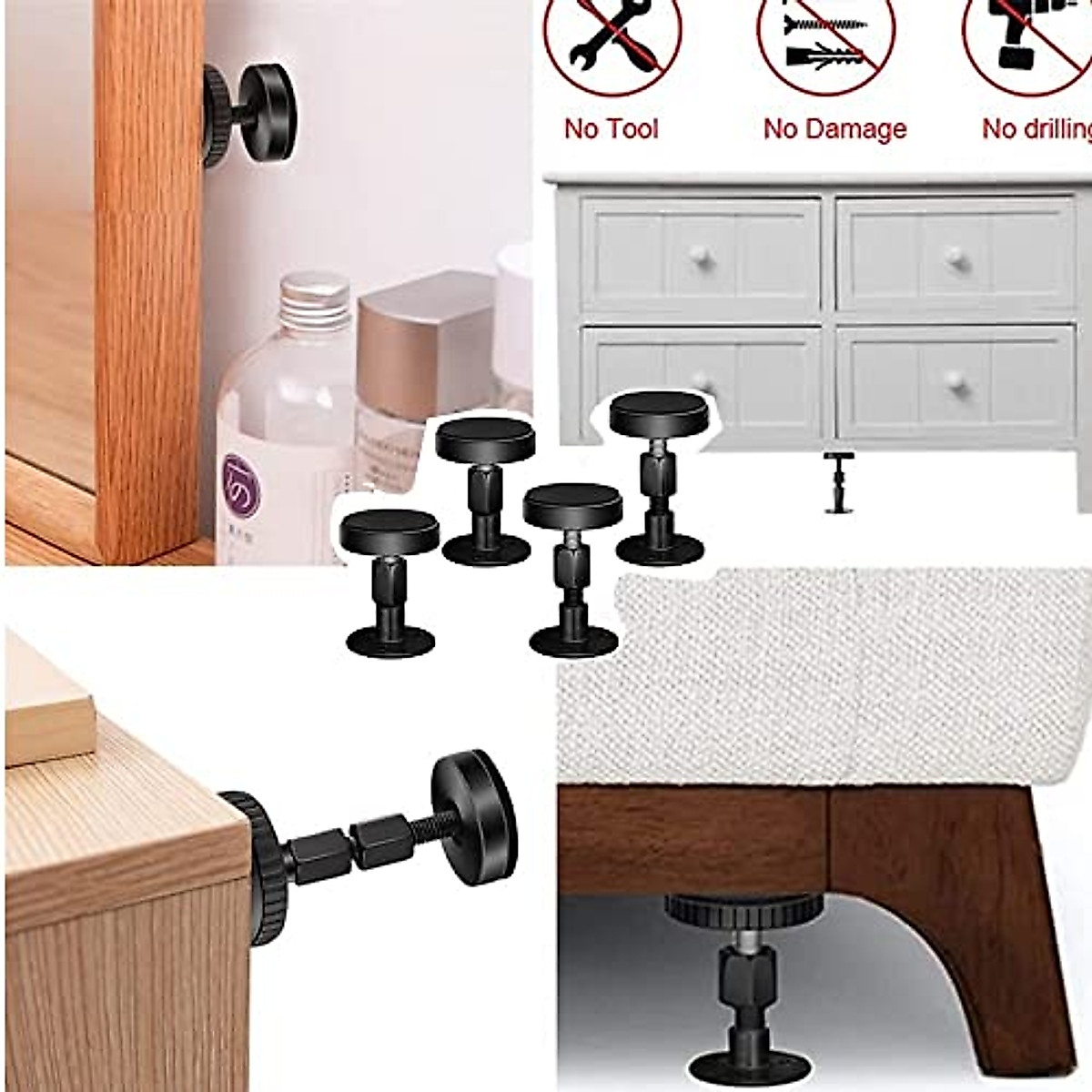 OUKEYI 4 Pieces of Adjustable Threaded Bed Frame Anti-Shake Tool,Headboard Stoppers，Bed stoppers ，Wall Bed headboard Anti-Shake Fixer for Beds Cabinets Sofas, 30-68mm (Black)