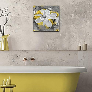 Yanghl Flower Canvas Wall Art Prints Yellow Gray Modern Abstract Floral Modern Decorative Artwork for Wall Decor and Home Decor Framed Ready to Hang 12"x12"