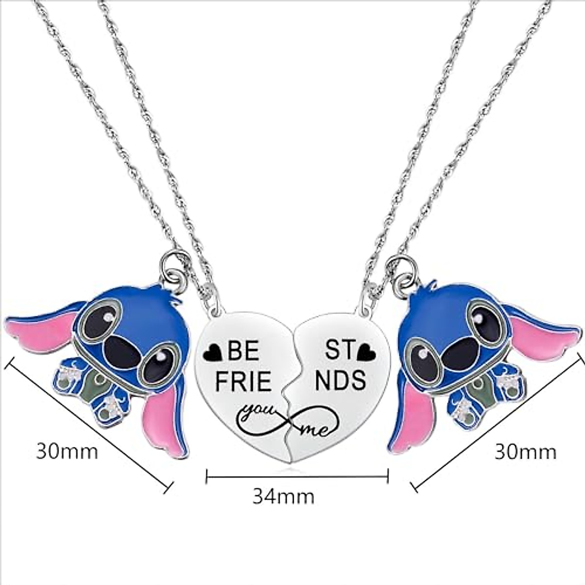 Aesnefe Friendship Stitch Necklaces for 2 Best Friends Necklace Birthday Graduation Valentines Day Gifts for Friends Bestie Matching Heart Pendant Lilo and Stitch Stuff Jewelry