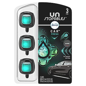 Febreze Unstopables Car Odor-Fighting Car Freshener Vent Clip Fresh, .07 fl oz. Car Vent Clip, Pack of 3