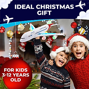 Toysery Airplane Toys for Kids, Bump and Go Action, Toddler Toy Plane with LED Flashing Lights and Sounds. Ideal for Boys & Girls 3-12 Years Old (Airbus A380)