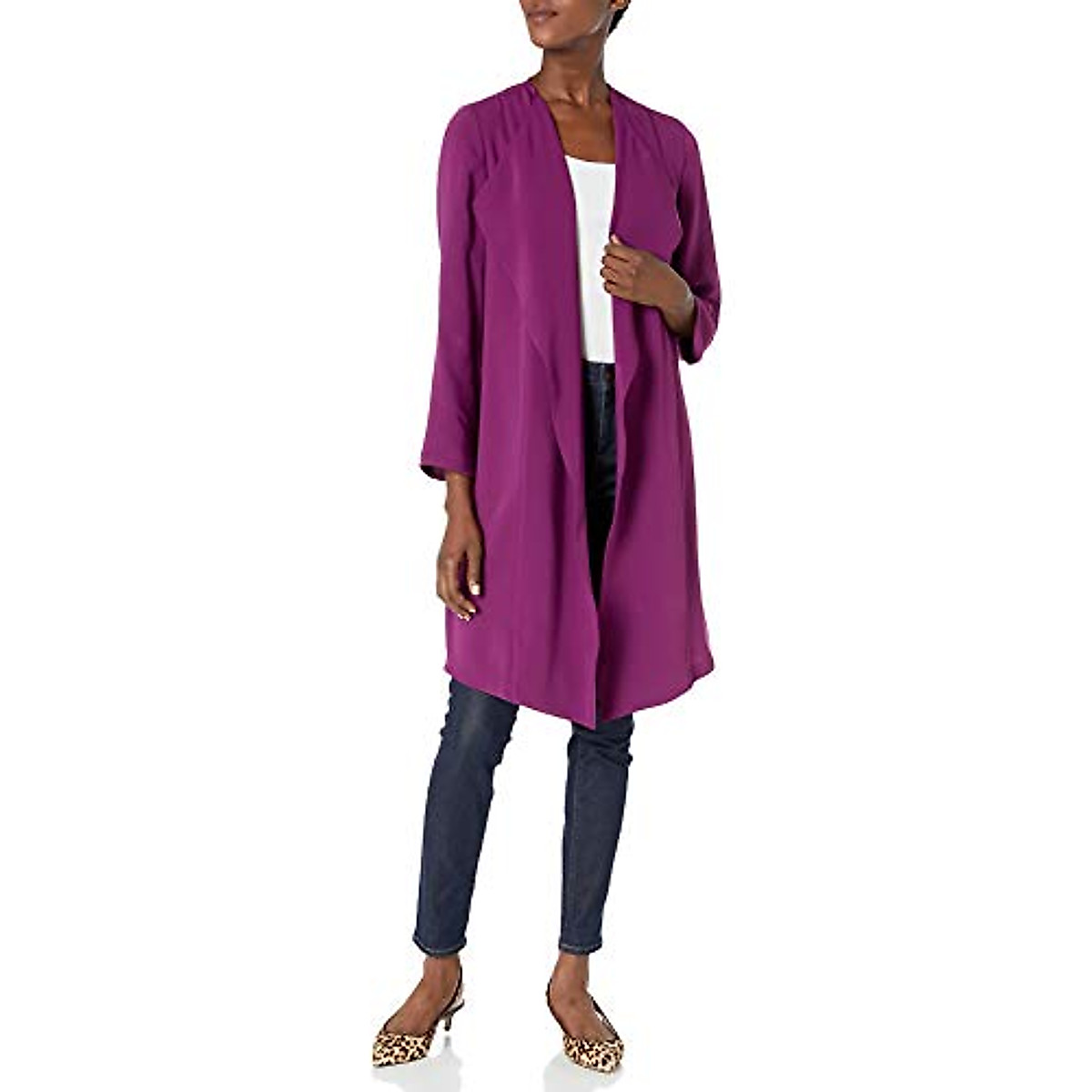 NINE WEST Women's Soft Crepe Duster, Wild Plum, L
