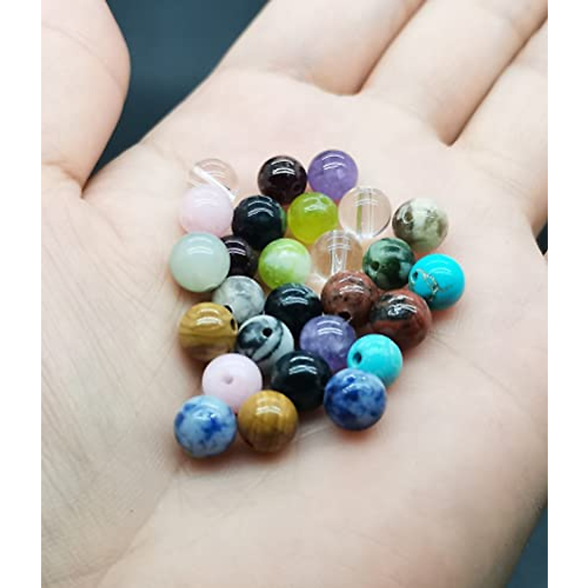 750pcs 6mm Natural Round Stone Beads Healing Engry Crystals Gemstone Beading Loose Gemstone Hole Size 1mm DIY Smooth Beads for Bracelet Necklace Earrings Jewelry Making,Box Packed(15 Material -3,6mm)
