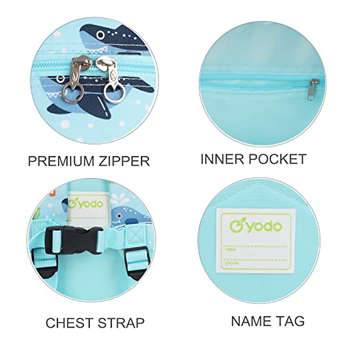 yodo Little Kids School Bag Pre-K Toddler Backpack - Name Tag and Chest Strap,Shark