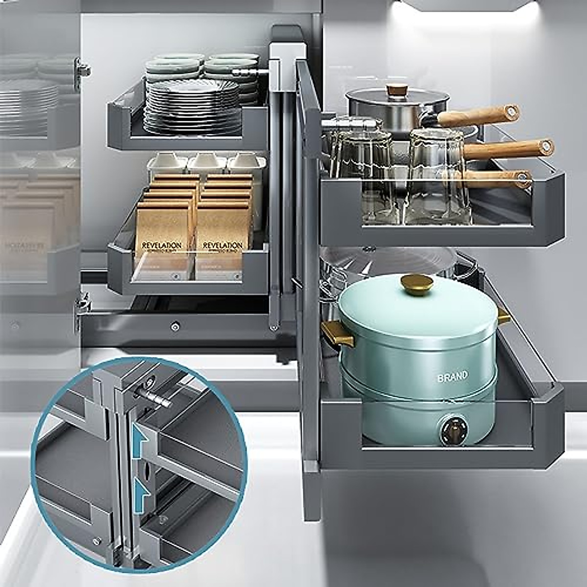 AHDFY Kitchen Aid Dish Rack, Dish Drying Rack, Swivel Full Pull Out Dish Rack, Turntable Lazy Susan Organizers for Handed Open Blind Corner Cabinet Organizer,900CABINTE