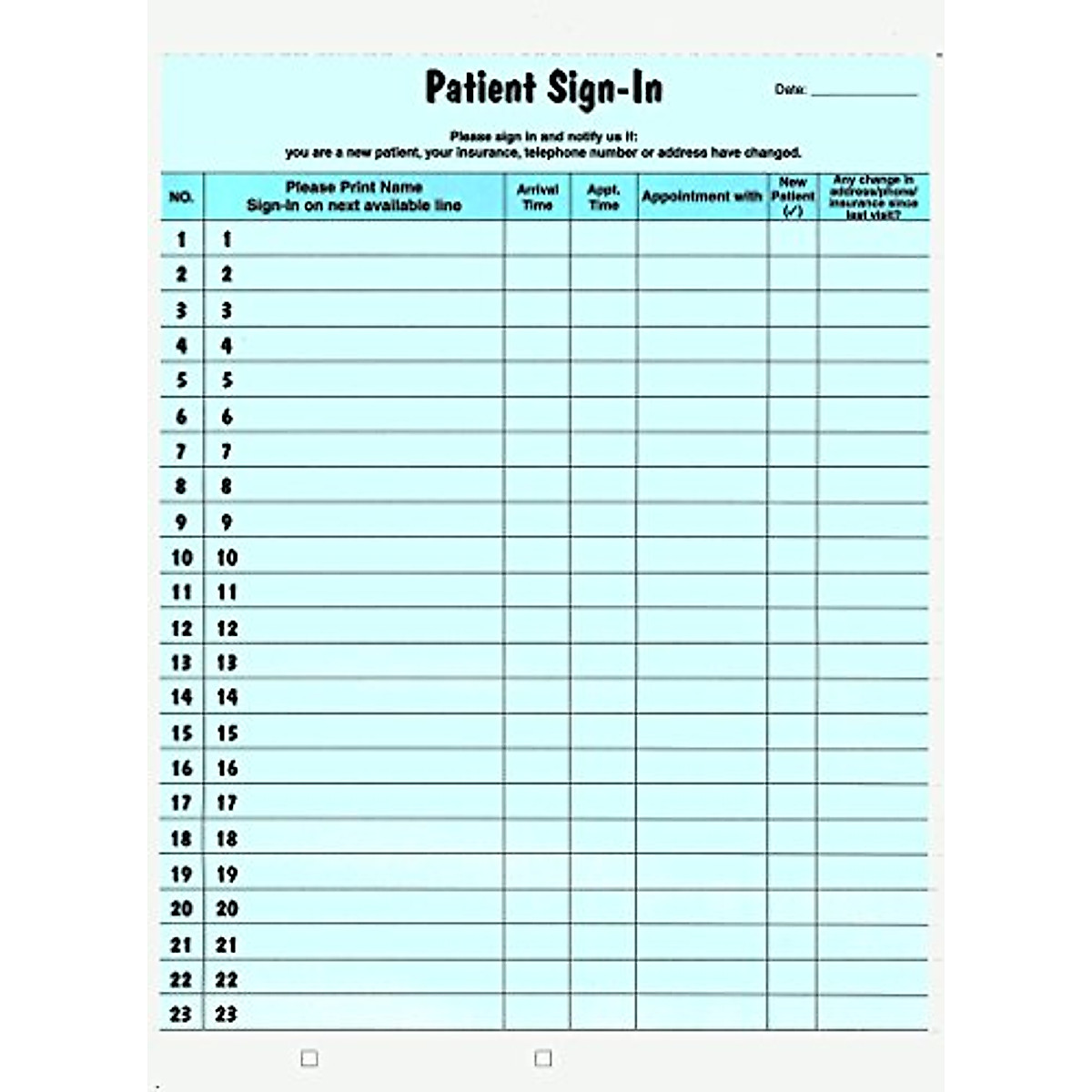 Tabbies Patient Sign-In Label Forms, 8-1/2" x 11" Form, Blue, 23 Labels/Sheet, 125 Sheets/Pack, Confidentially Sign In Your Patients, Also Provides a Daily Patient Log (14531)