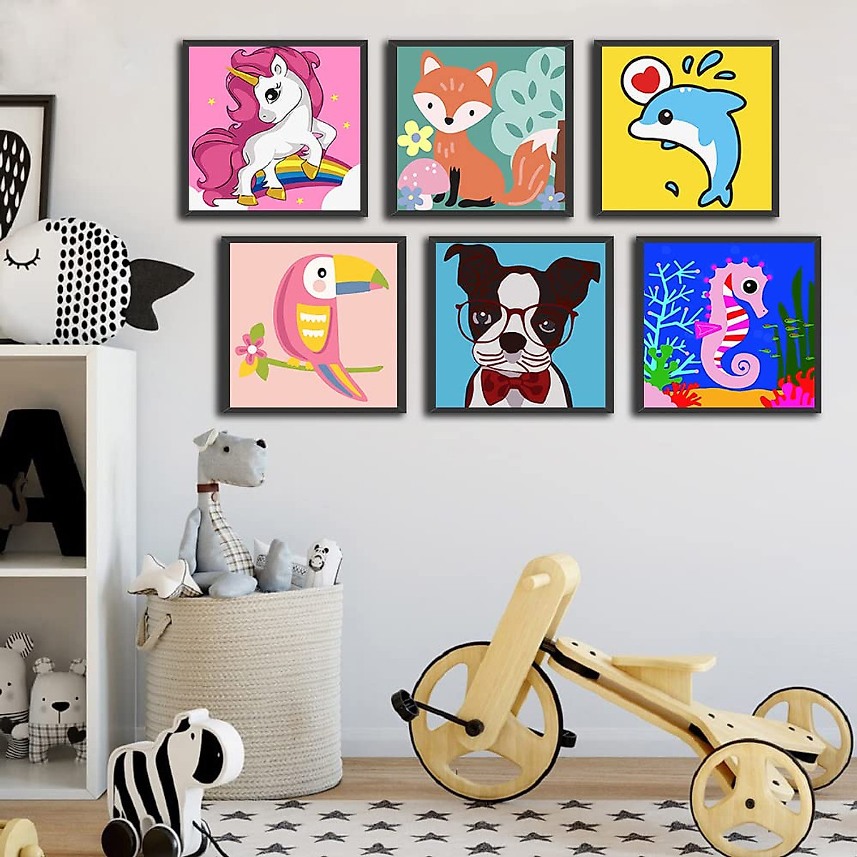 AOSGEDY 6 Pack Cartoon Paint by Numbers Kits Beginner DIY Paint by Numbers for Kids Ages 8-12 Acrylic Oil Painting Kits Paint by Number for Home Wall Decor 8X8inch