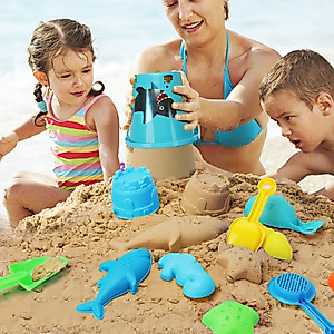 TOY Life Beach Sand Toys for Kids Toddlers - Shark Beach Toys for Kids 3-10, Toddler Sandbox Toy with Sand Bucket, Beach Shovels, Animal Molds Sand Castle Toys, Mesh Bag, Sand Toy for Toddler Boy Girl