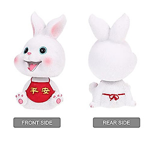 Angoily Rabbit Figurine Shaking Head Toy Bunny Car Dashboard Decoration Bobblehead Fengshui Lucky Statue 2023 Chinese Zodiac Rabbit New Year Car Decor